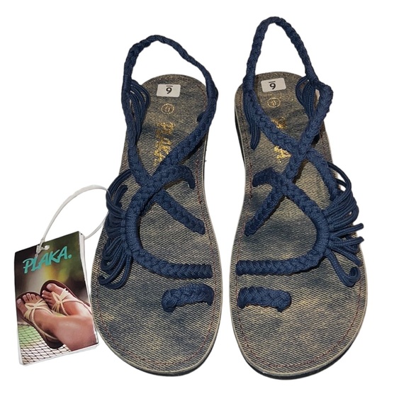 Plaka | Shoes | Nwt Plaka Palm Leaf Flat Sandals Blue | Poshmark